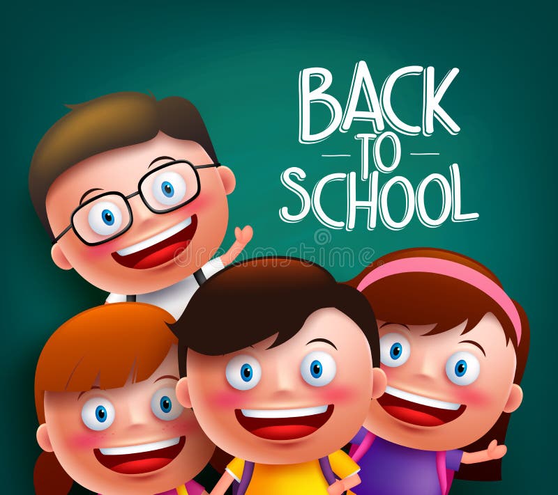 Classmates Kids Vector Characters with Smart Happy Faces for Back To ...