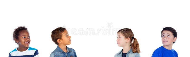 Classmates Isolated on a White Stock Photo - Image of little, read ...
