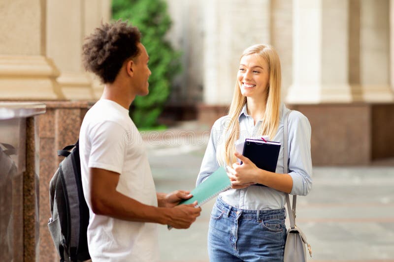 Classmates Talking in College Campus, Having Break Stock Image - Image ...