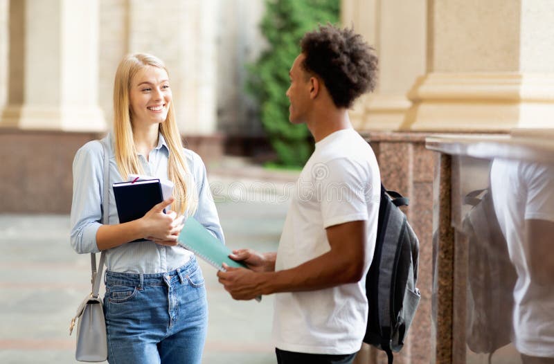 Classmates Talking in College Campus, Having Break Stock Photo - Image ...