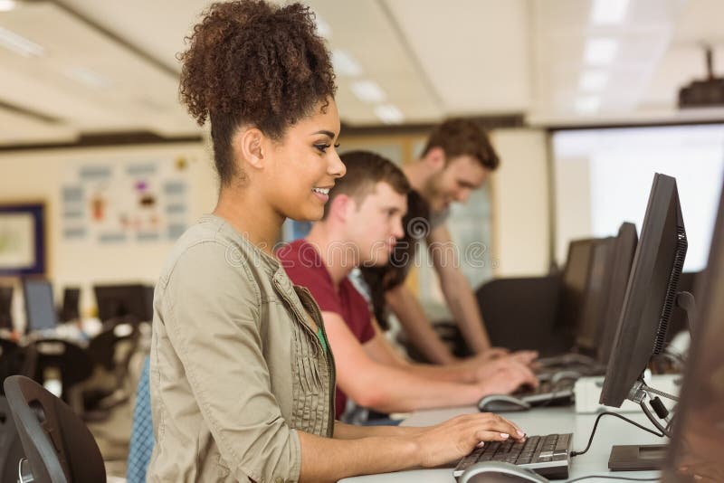 Classmates Working in the Computer Room Stock Image - Image of woman ...