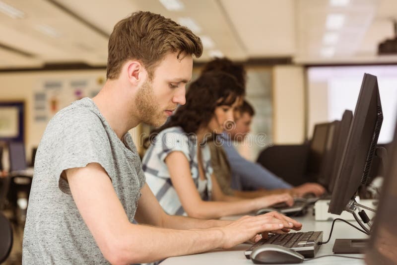 Classmates Working in the Computer Room Stock Image - Image of campus ...