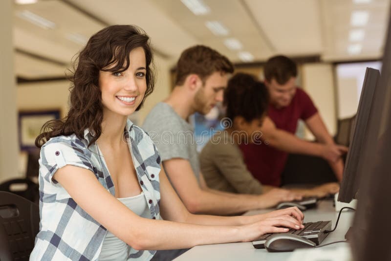 Classmates Working in the Computer Room Stock Image - Image of higher ...