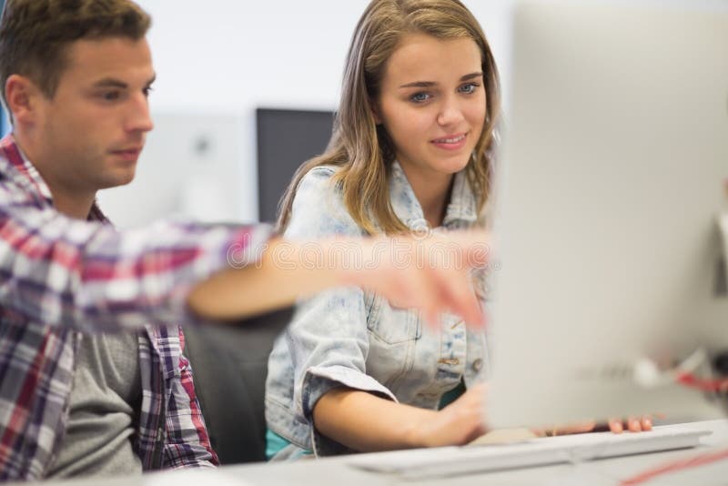 Classmates Working Together in the Computer Room Stock Image - Image of ...