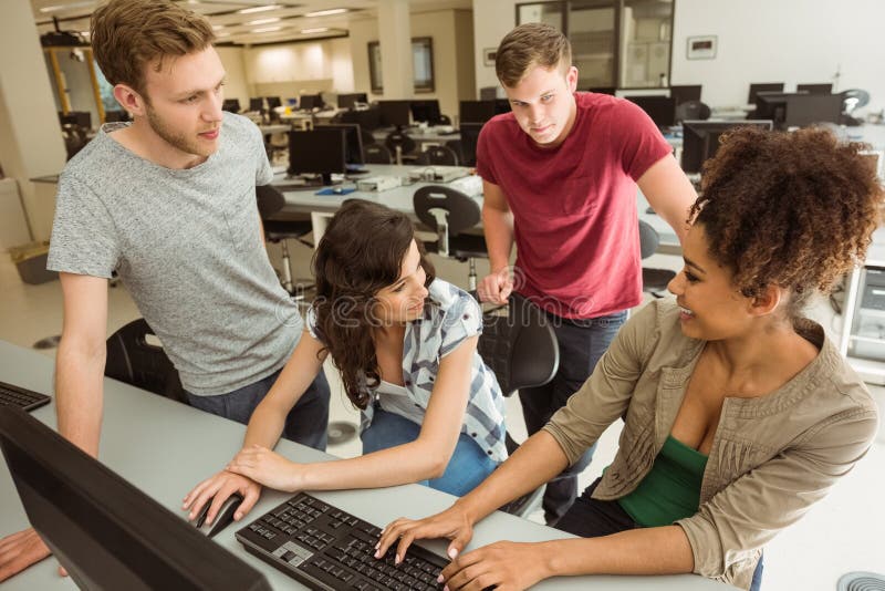 Classmates Working Together in the Computer Room Stock Photo - Image of ...