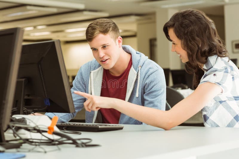 Classmates Working Together in the Computer Room Stock Image - Image of ...