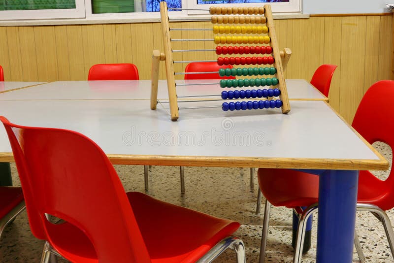 Classroom with Abacus Above the Table To Teach Children To Count Stock ...