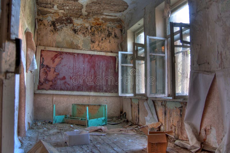 Classroom in the Abandoned and Rotten Rural School Stock Image - Image ...