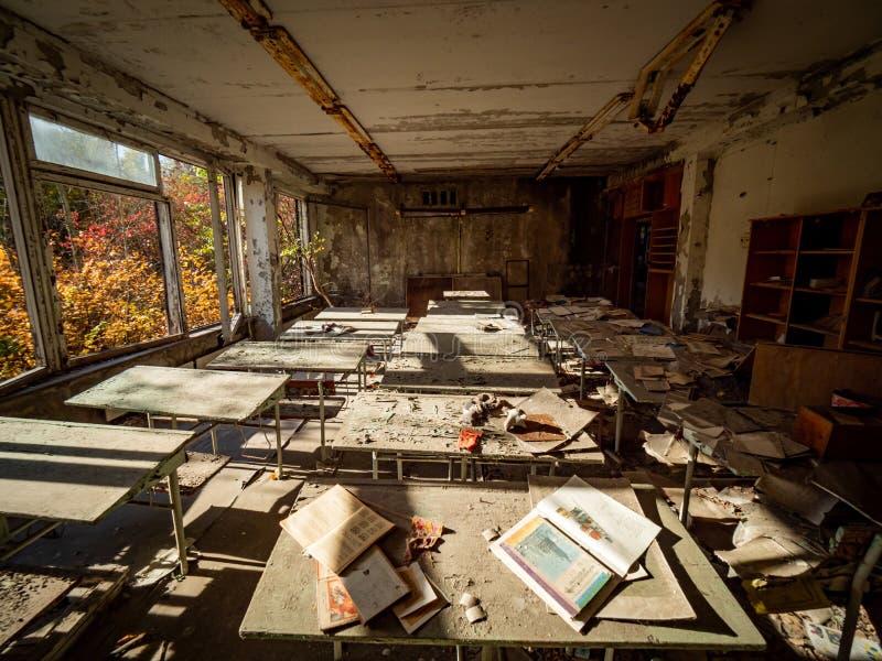 Classroom in the Abandoned School in Pripyat. Chernobyl Exclusion Zone ...
