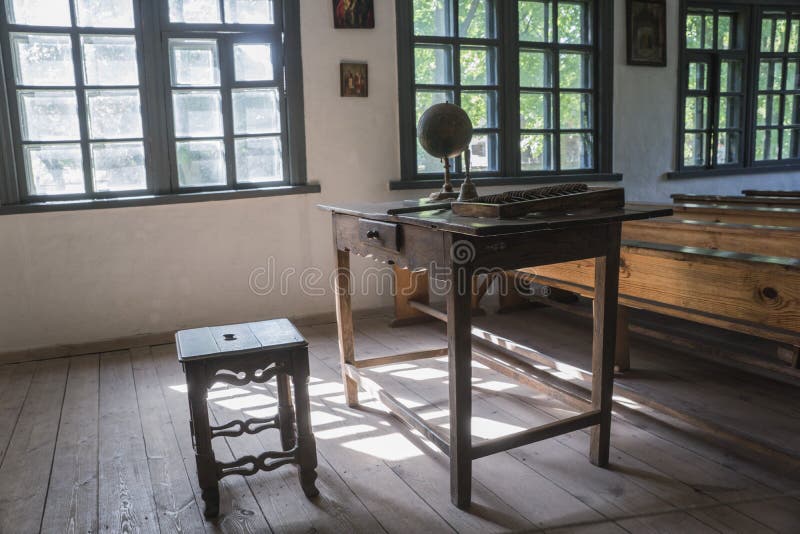 Classroom in ancient times editorial photo. Image of clock - 173226031