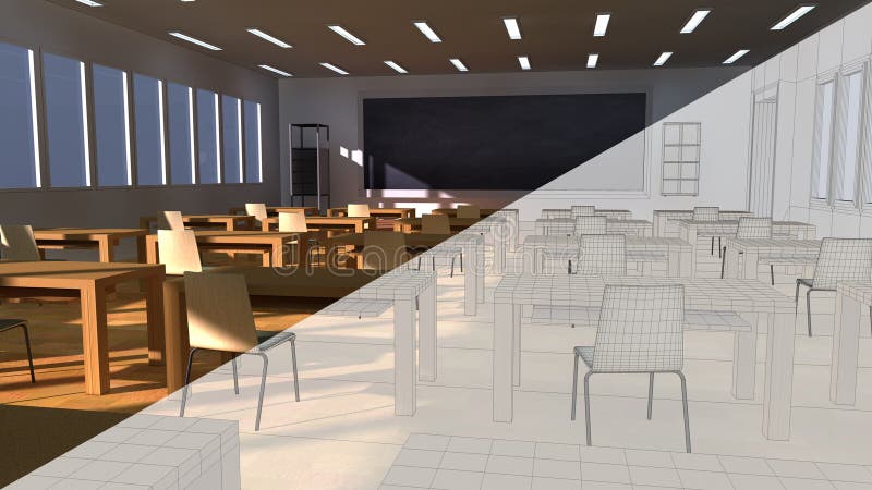 Classroom architecture stock illustration. Illustration of chairs ...