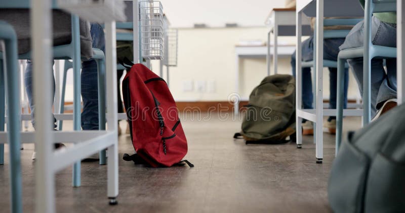 Classroom, Backpack and Education in School, Students and Low Angle of ...
