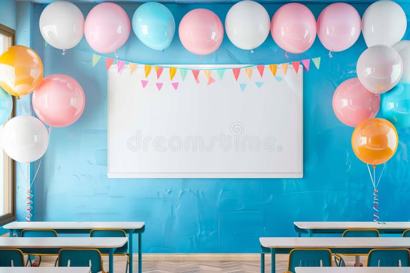 A Classroom with Balloons and a White Board Stock Image - Image of ...