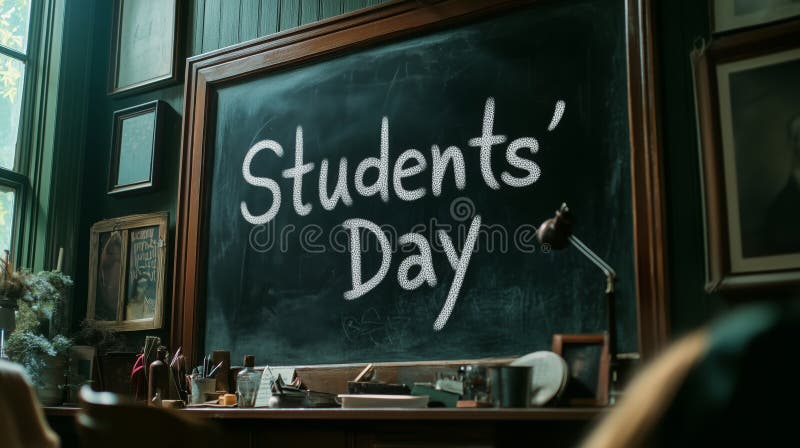 A Classroom Blackboard Displays the Message for Students Day in Chalk ...