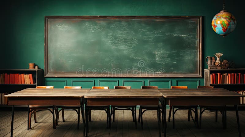 Classroom with blackboard. stock illustration. Illustration of lessons ...