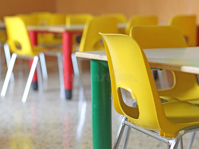 Classroom With Chairs And Tables In The Kindergarten Stock Photo ...