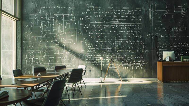 Classroom with Chalkboard Covered in Mathematical Formulas, Generative ...