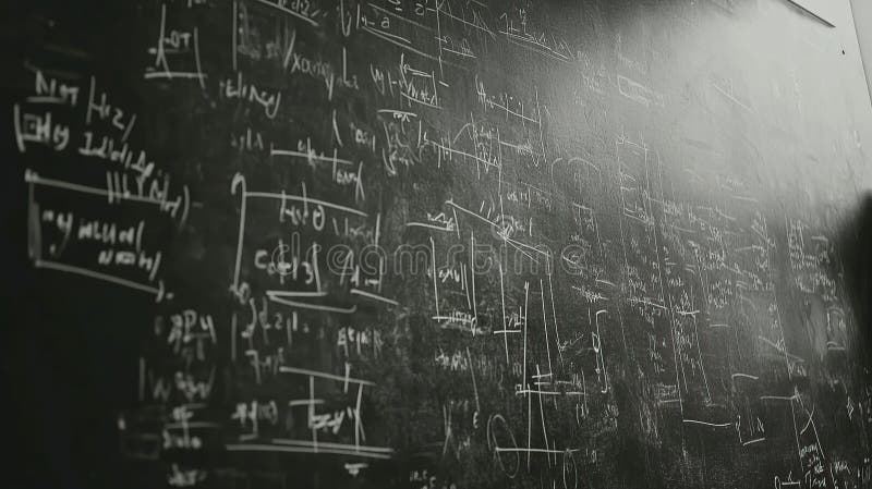 Classroom Chalkboard Filled with Complex Equations, Research Notes, and ...