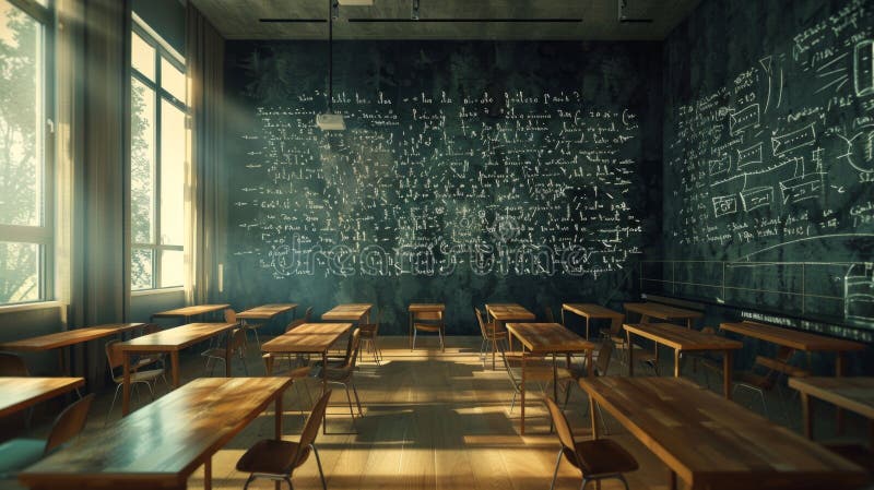 Classroom with Chalkboard Filled with Mathematical Formulas, Generative ...