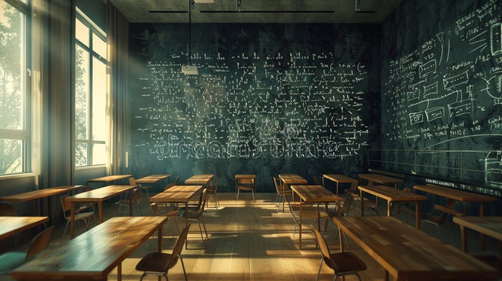 Classroom with Chalkboard Filled with Mathematical Formulas, Generative ...