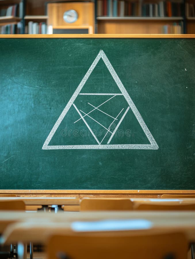 Classroom Chalkboard with Geometric Triangle Drawing Stock Image ...