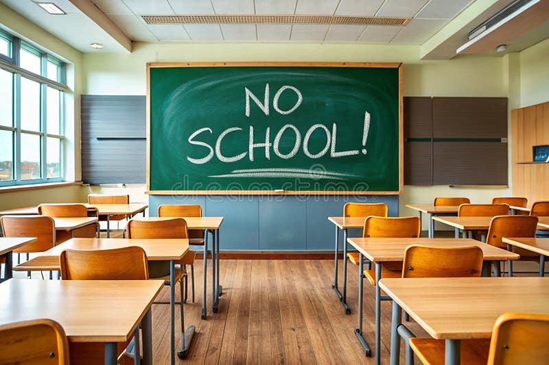 A Classroom with a Chalkboard that Has a Sign that Says No School on it ...