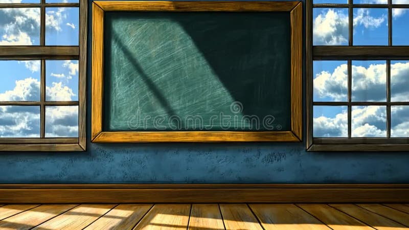 Classroom with a Chalkboard and Windows Showing a Bright Sky with ...