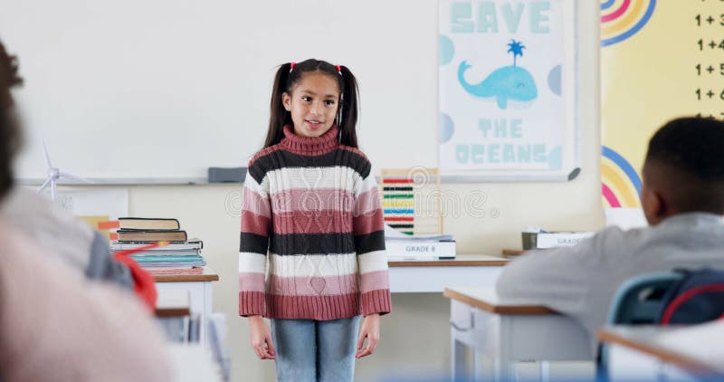 Classroom, Child and Presentation for Learning, Education or Study in ...