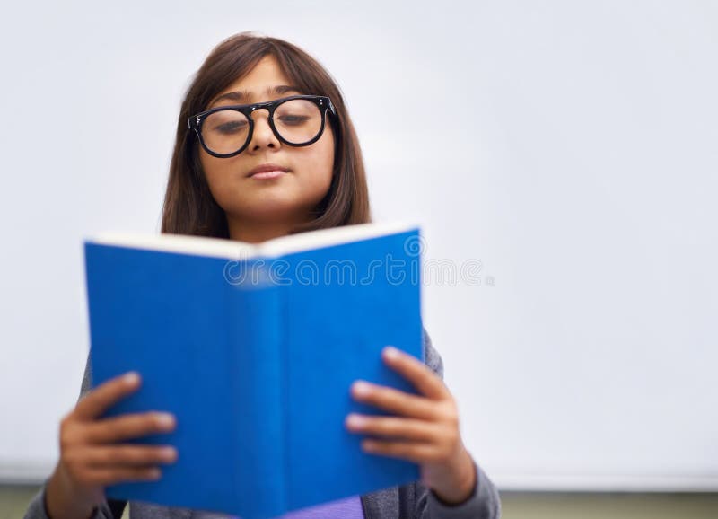 Classroom, Child and Reading a Book for Knowledge, Information and ...