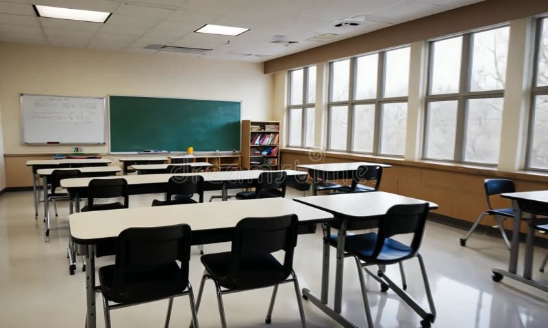 Classroom with Class Animation. Rays of Light Falling To the Empty Dark ...