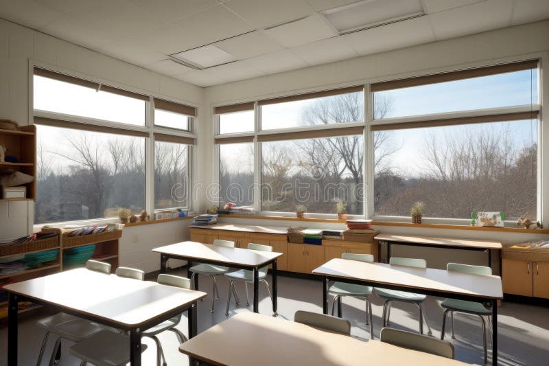 Classroom with Clear View of the Outside World, with Windows and ...