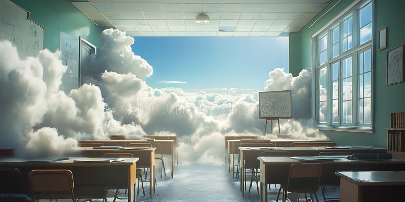 Classroom in the Clouds Surreal Art Wallpaper Background Wallpaper ...
