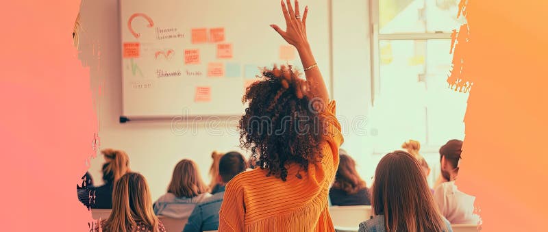 Children in Classroom Raise Hands To Answer Question Stock Illustration ...