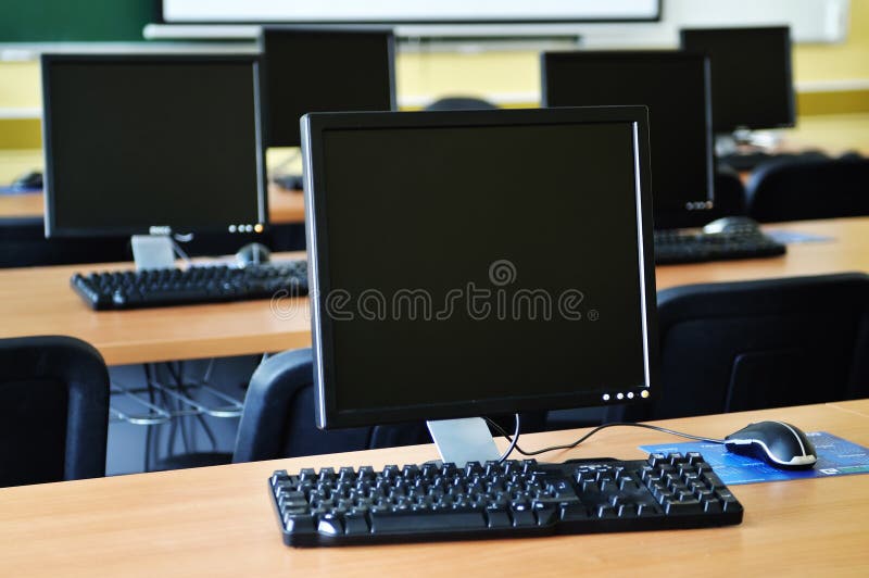 Computer classroom stock image. Image of dark, chairs - 18364345