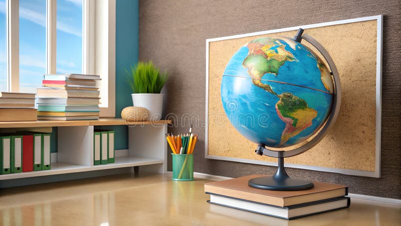 Classroom Corner with a New Globe and Stack of Books - Education Design ...
