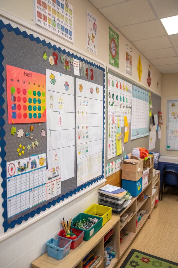 Classroom Corner in Nursery School with Boards and Notes Stock ...