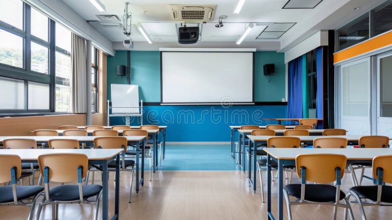 Classroom Filled with Desks and Chairs Stock Image - Image of furniture ...