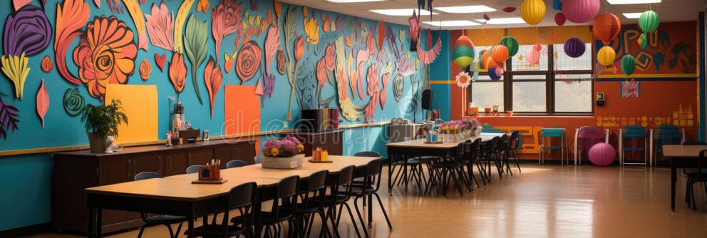 A Classroom Decorated with Educational Posters Colorful Artwork Created ...