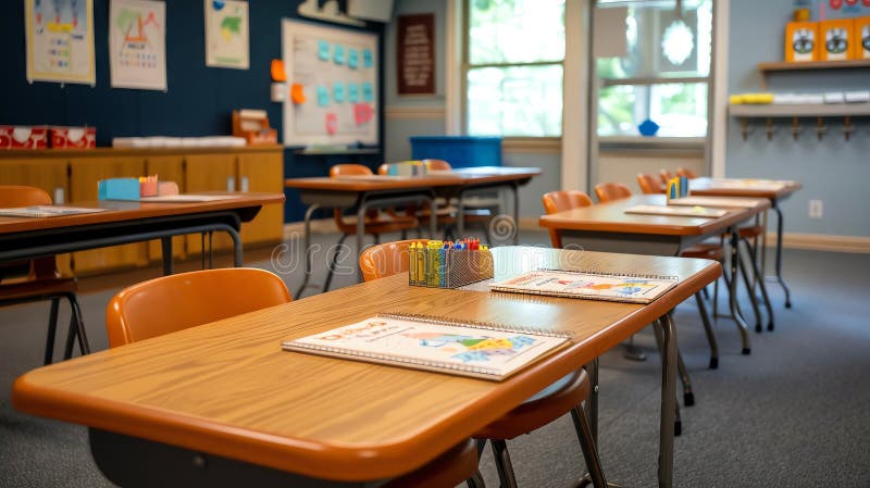 Classroom Decorated with Educational Posters and Student Projects Stock ...