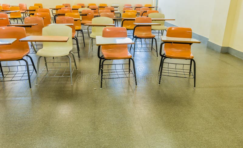 Classroom with Empty Desks with Large Whiteboard Stock Photo - Image of ...