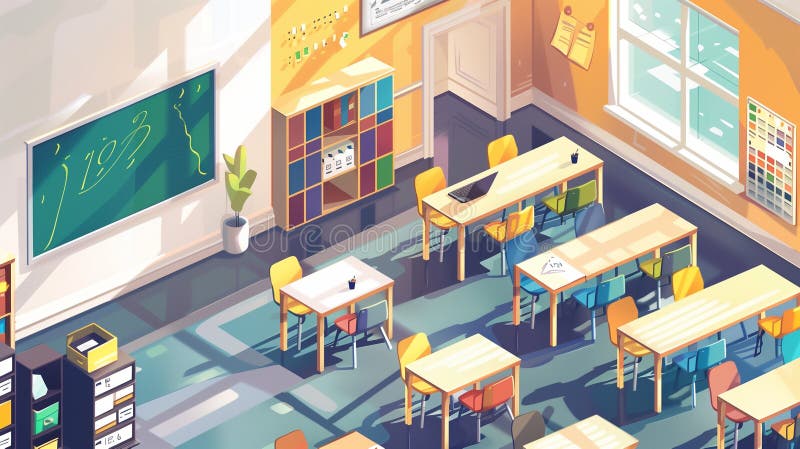 Classroom with Desks and Chalkboard Stock Image - Image of learning ...