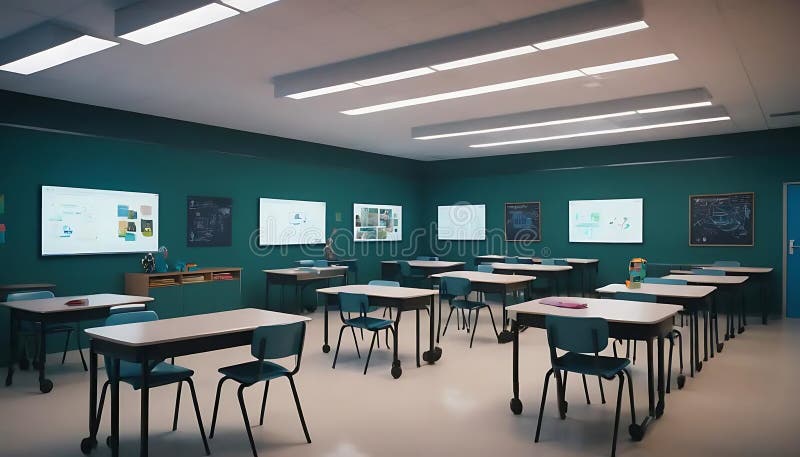 Classroom with Desks and Interactive Whiteboards for Modern Education ...