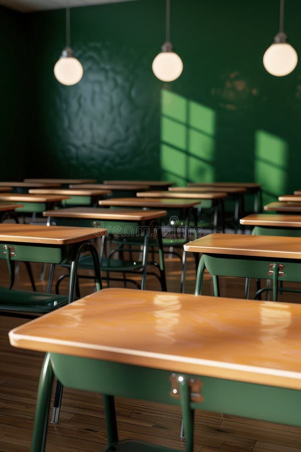 Classroom with Desks in Neat Rows, Ready for Students, Organized ...