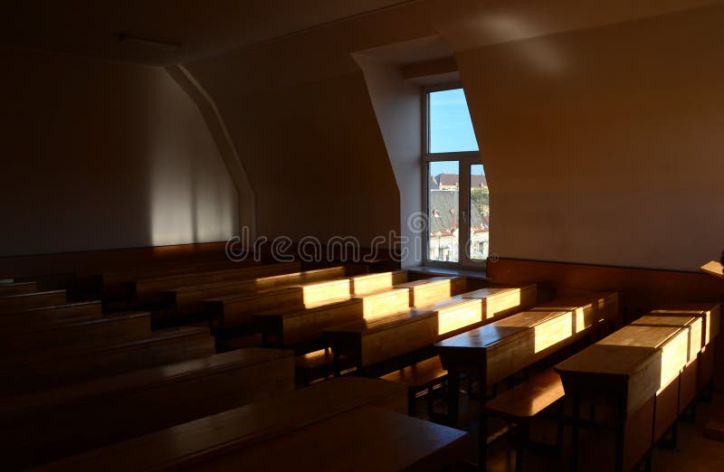 Classroom with Desks and One Window at the Institute Stock Image ...