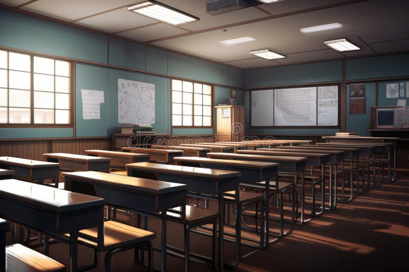 Classroom with Desks and Projection Screen, a Learning Environment for ...