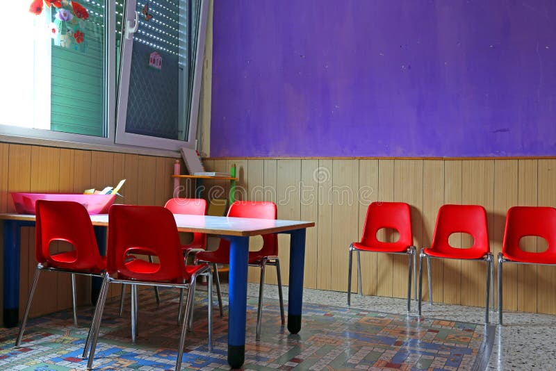 Classroom with Desks and Red Chairs Stock Image - Image of classrooms ...
