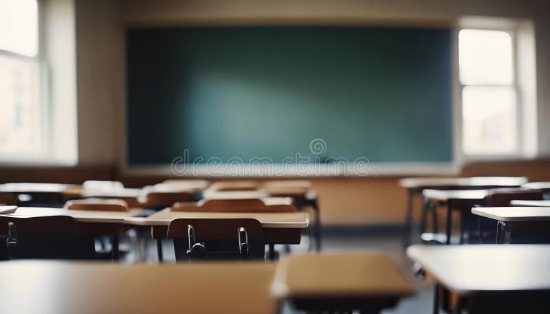 Classroom with Empty Desks and a Blackboard Stock Image - Image of ...