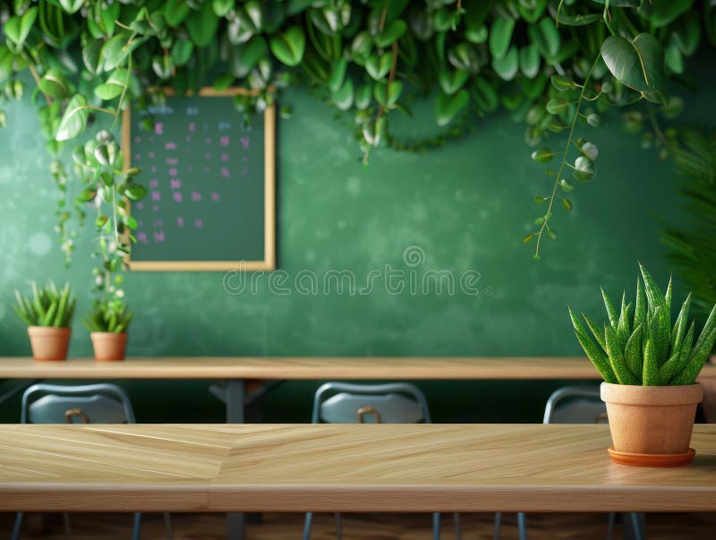 Classroom with Environmental Posters, Trees, Solar Panels, Recycling ...