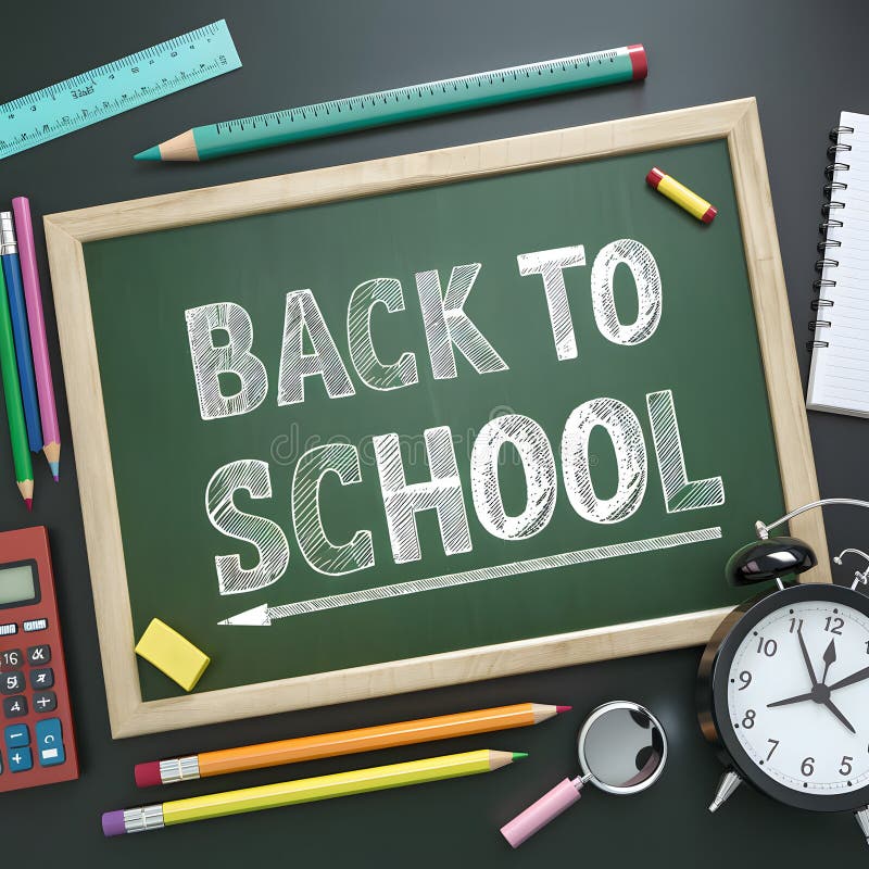 Classroom Essentials Green Chalkboard with School Items, Notepad, Alarm ...