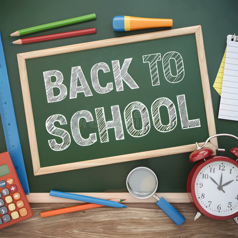 Classroom Essentials Green Chalkboard with School Items, Notepad, Alarm ...